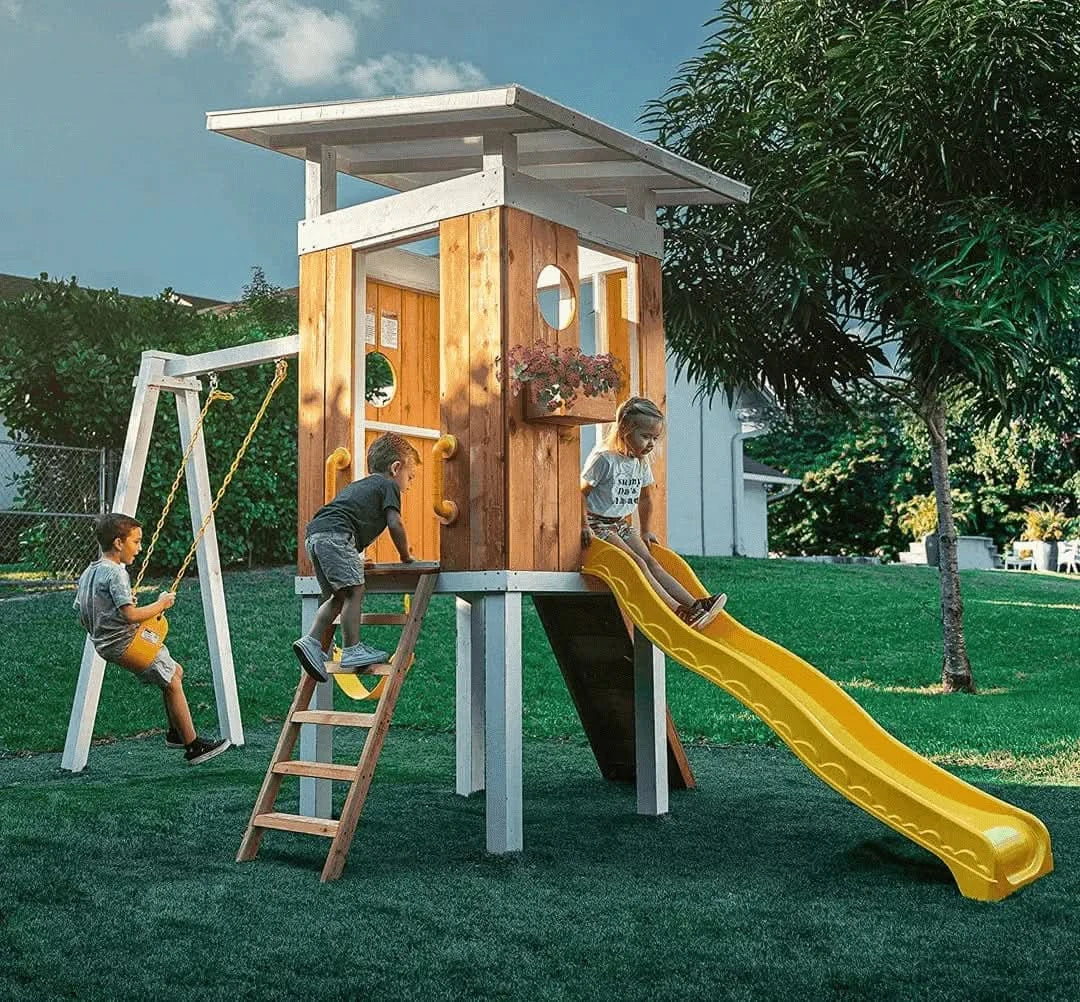 backyard playhouse swing set