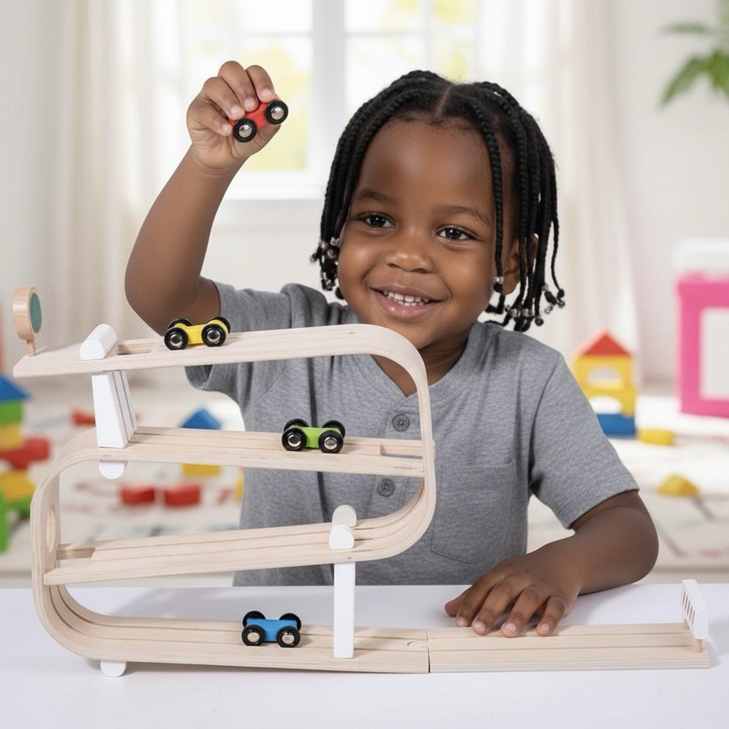 Wooden Car Ramp Racer | Montessori Rolling Track Toy for Toddlers ...
