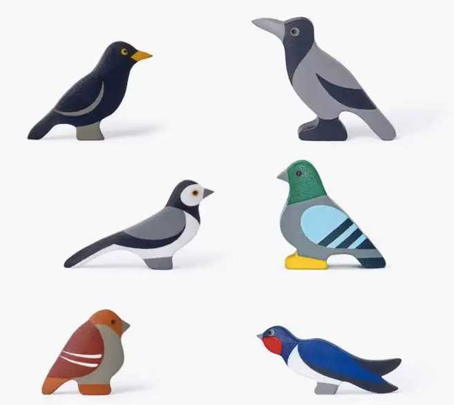 Wooden Bird Figurines Toy Set of 6 | Chickadees Wooden Toys