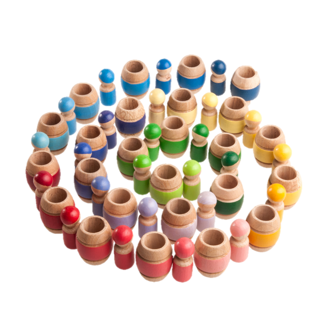 Montessori Color Sorting Wooden Toy Peg Dolls in Barrels - Set of 25 ...