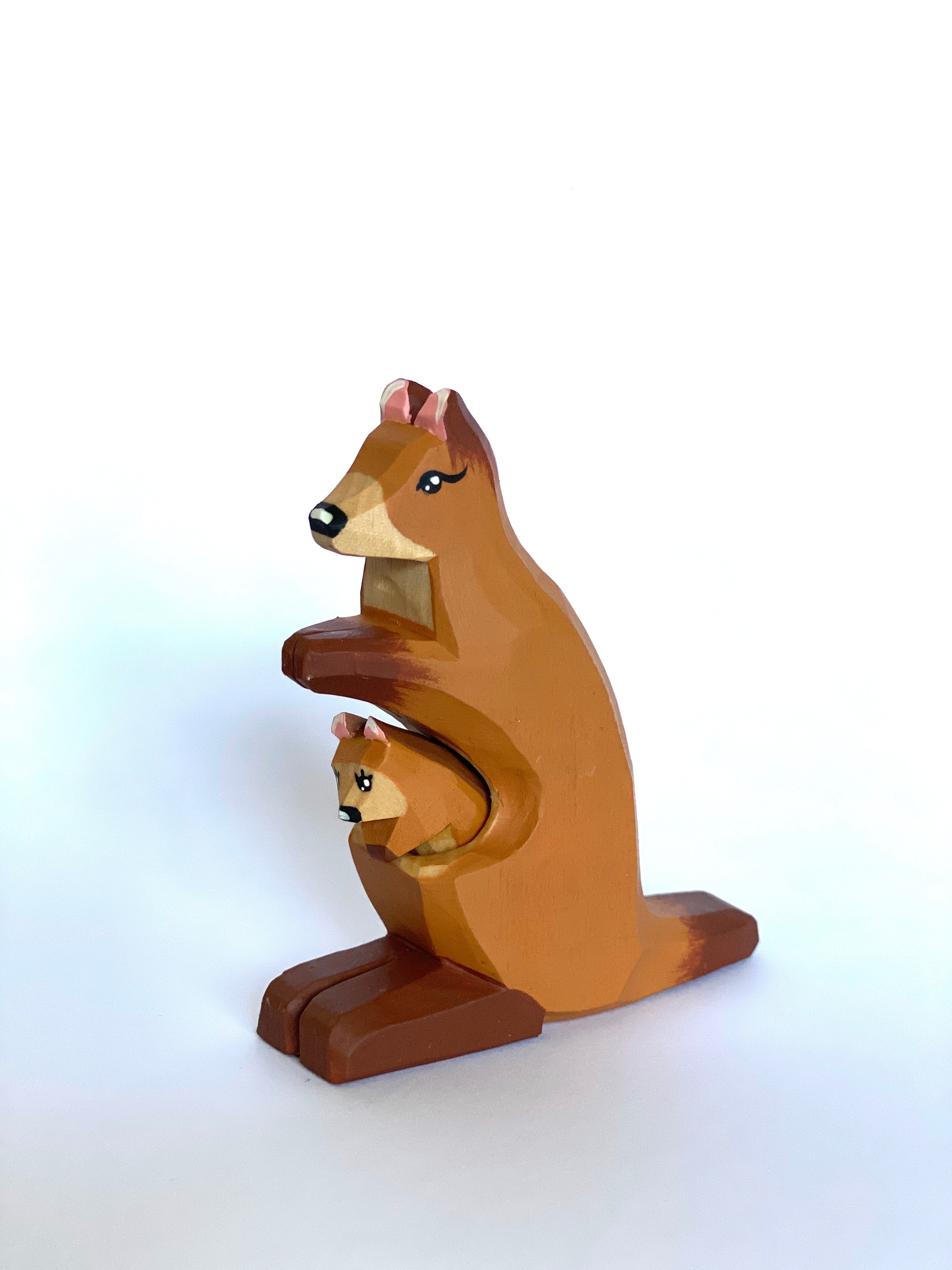 Wooden Kangaroo Toy with the Baby | Chickadees Wooden Toys