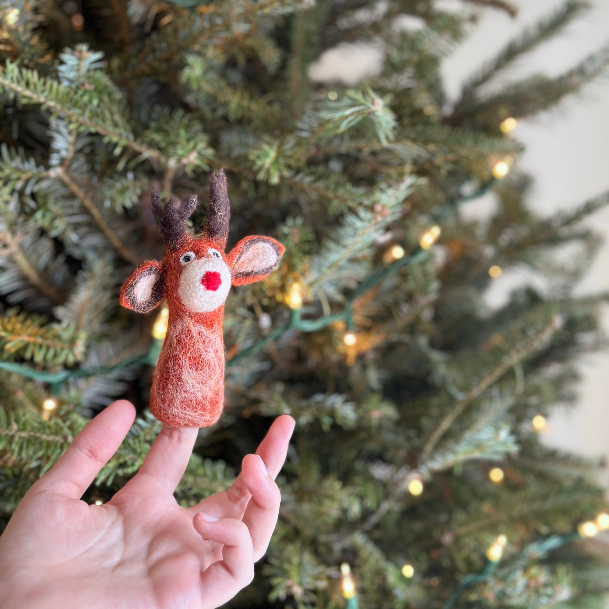 Red Reindeer Finger Puppet | Chickadees Wooden Toys